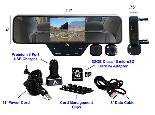 Falcon Zero F360 HD DVR Dual Dash Cam, Rear View Mirror, 1080p, SD Car ...